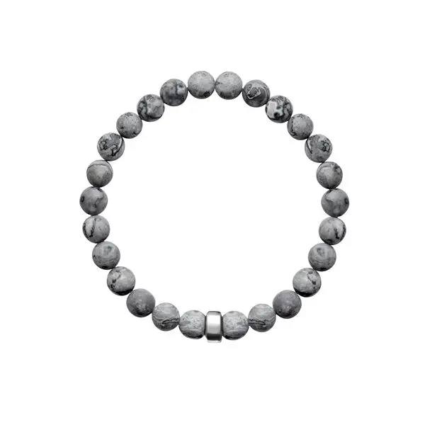 ORA PEARLS Grey / Silver Aro Map Jasper Bracelet Silver Bead Large - Grey/silver