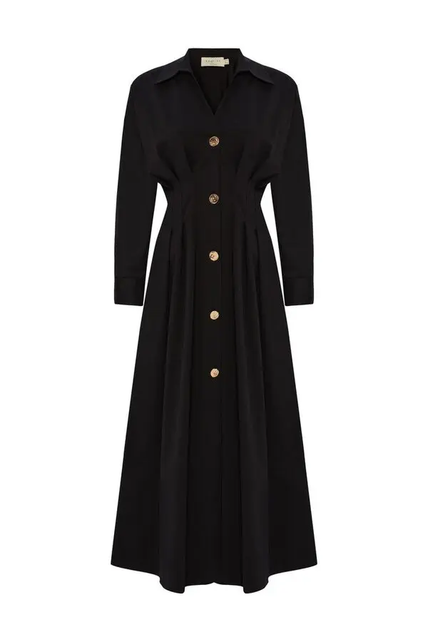 EXQUISE Alba Midi Shirt Dress - Black