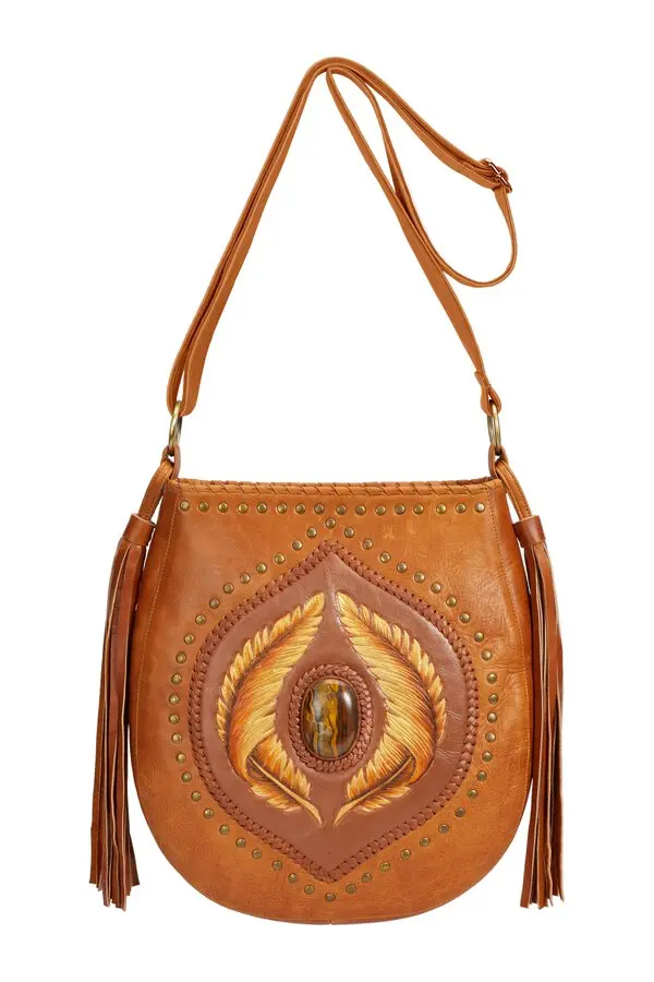 JODI LEE Angel Feather Pouch Bag Camel Gold - Brown