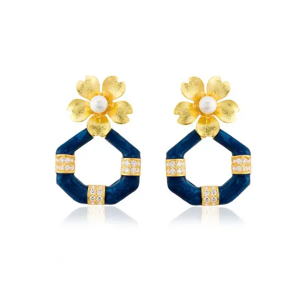 MILOU JEWELRY Navy Geometric Drop Flower Earrings - Blue