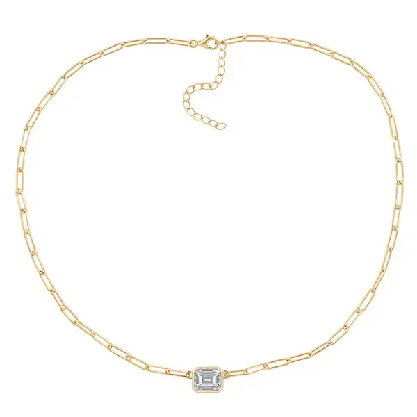 DIAMONBLISS Emerald Bezel Paperclip Chain Necklace, Yellow - Gold