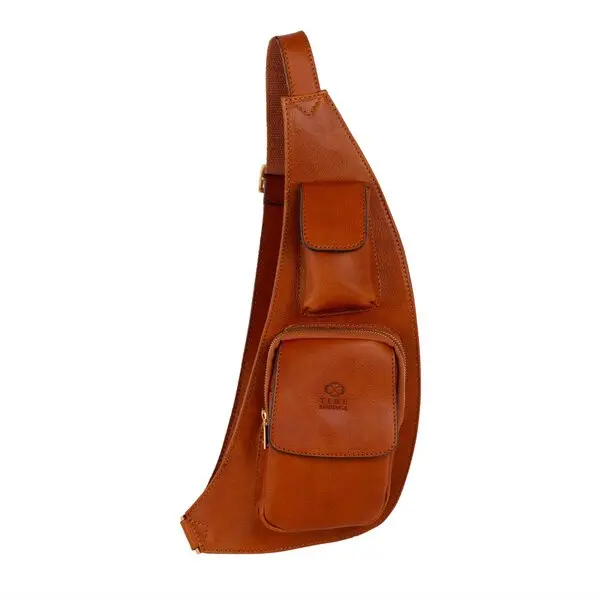 TIME RESISTANCE Leather Sling Bag Crossbody Bag The Monk - Brown