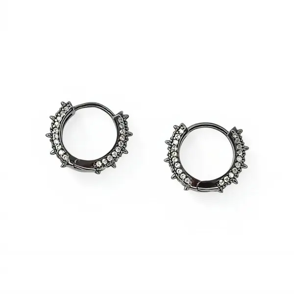 JAGGED HALO JEWELRY Crystal Spike Mini Huggie Hoop Earrings Rhodium - Black