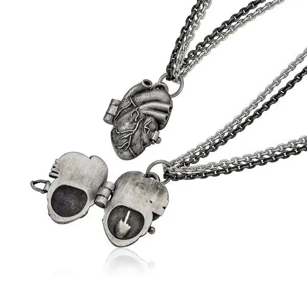 CARTOGRAPHY Grey / Silver Jack: Middle Finger In Heart Locket Anatomical Heart Necklace In Sterling Silver - Grey/silver