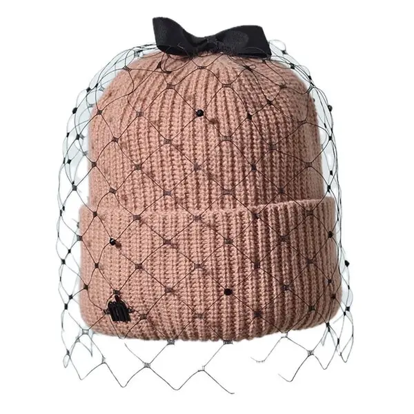 MISA HARADA MILLINERY Neutrals Mina Crystal Veiled Beanie Camel - Beige
