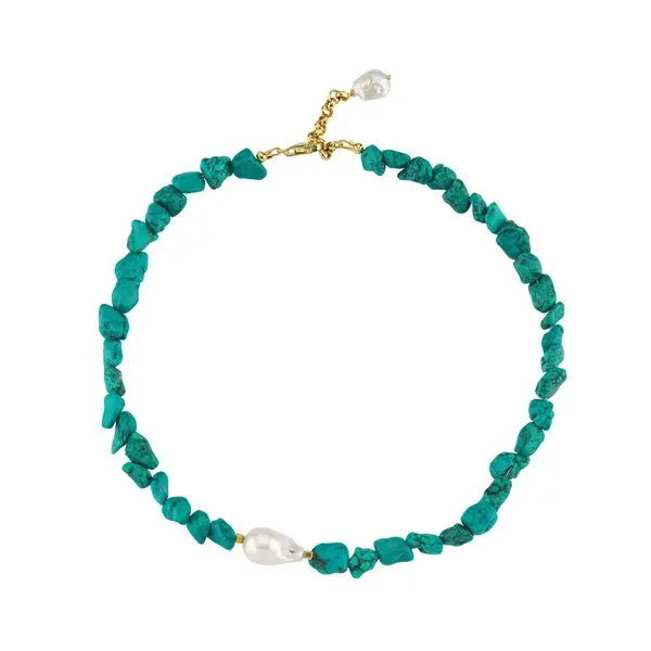 LINYA JEWELLERY Ephyra Baroque Pearl Turquoise Necklace - Gold