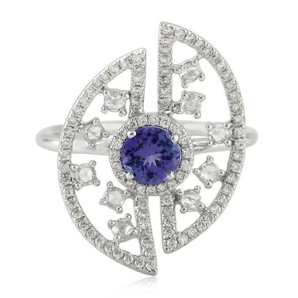 ARTISAN Blue / White 18k White Gold Tanzanite And Diamond Openwork Halo Ring - Blue/white