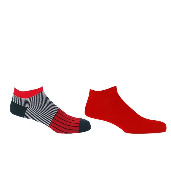 PEPER HAROW - MADE IN ENGLAND Oxford Stripe Scarlet & Classic Trainer Socks Bundle - Red