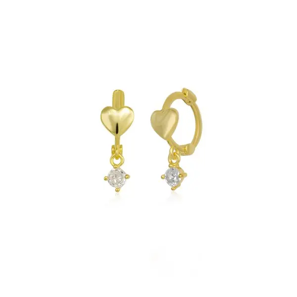 SPERO LONDON Heart Huggie Hoop Sterling Silver Drop Earring - Gold