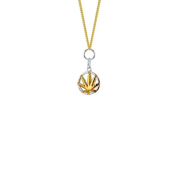 TRUE ROCKS 2 Tone Sterling Silver & 18kt Plated Mini Happy Leaf Pendant On Chain - Gold
