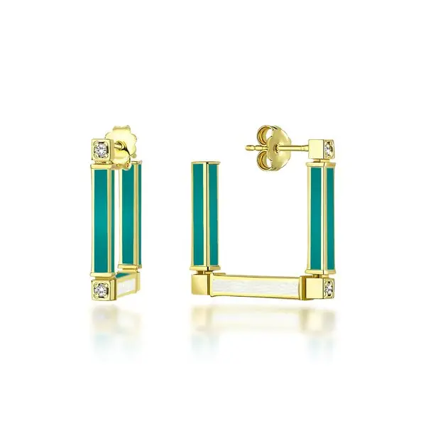 C|ND|N BY CANDAN BALTO Megaron Silver & Turquoise Enamel Square Earrings - Gold