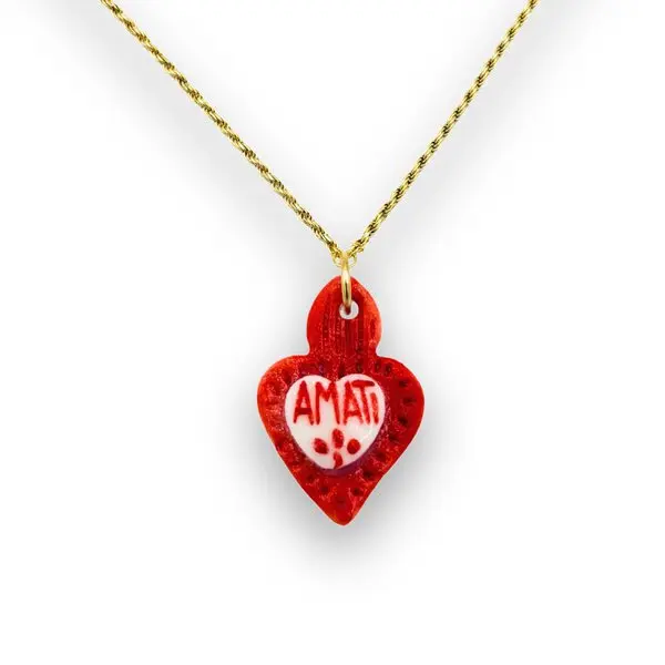 Tiké Jewels Sac Heart Amati Porcelain Necklace – Gold Plated - Red
