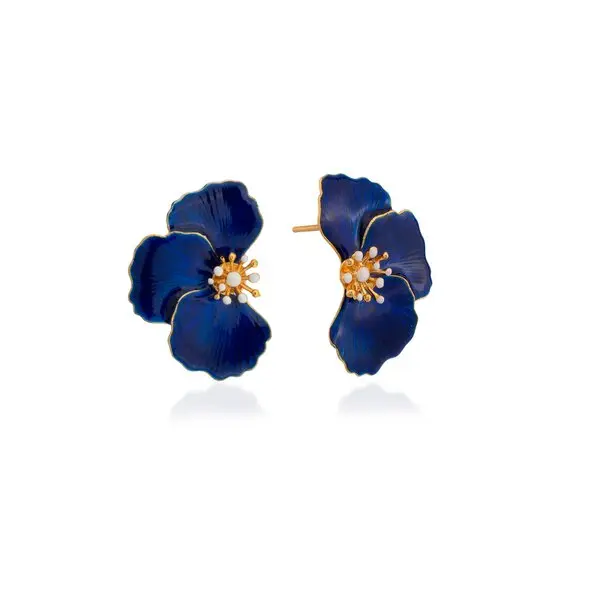 MILOU JEWELRY Poppy Flower Earrings Navy - Blue