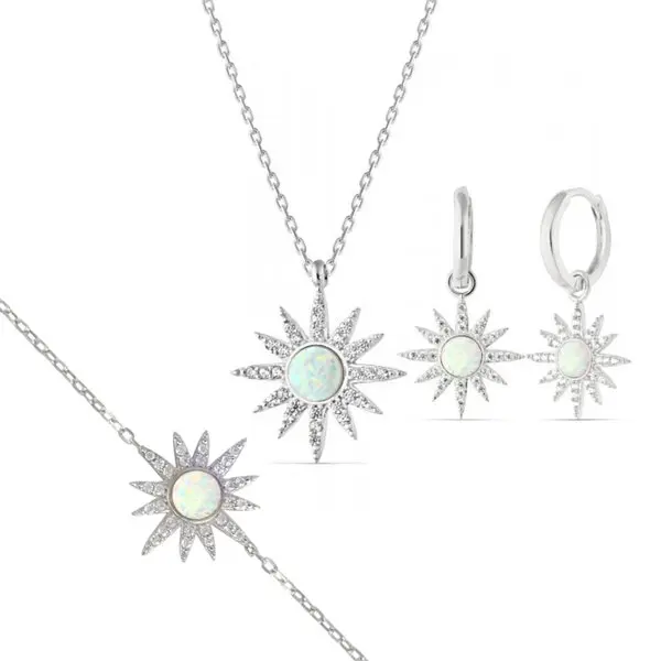 SPERO LONDON White Opal Sun Sterling Necklace Earring & Bracelet Set - Silver