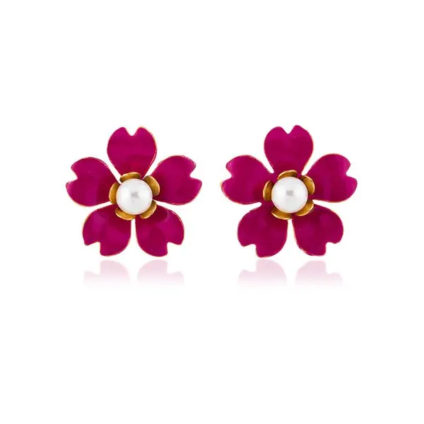 MILOU JEWELRY Raspberry Buttercup Flower Earrings - Pink