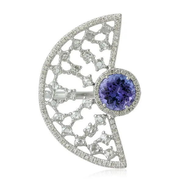 ARTISAN White / Blue Tanzanite & Diamond Statet Ring In 18k White Gold - White/blue
