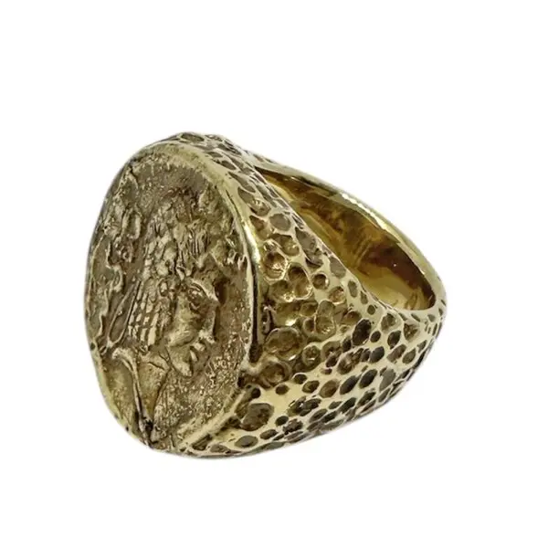 TG-JEWELLERY BY TAMARA GERVASIO Chunky Roman Coin Ring In Brass – Lost Wax Carved Statet Piece- One Of A Kind - Gold