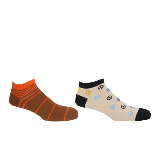 PEPER HAROW - MADE IN ENGLAND Neutrals Peace Beige & Retro Brown Trainer Socks Bundle - Beige/brown