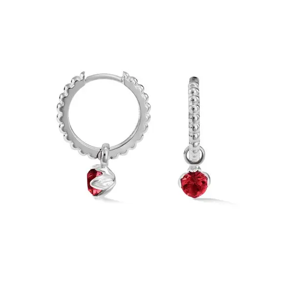 DOWER & HALL Red Garnet Charm On Large Dotty Orissa Hoops - Silver