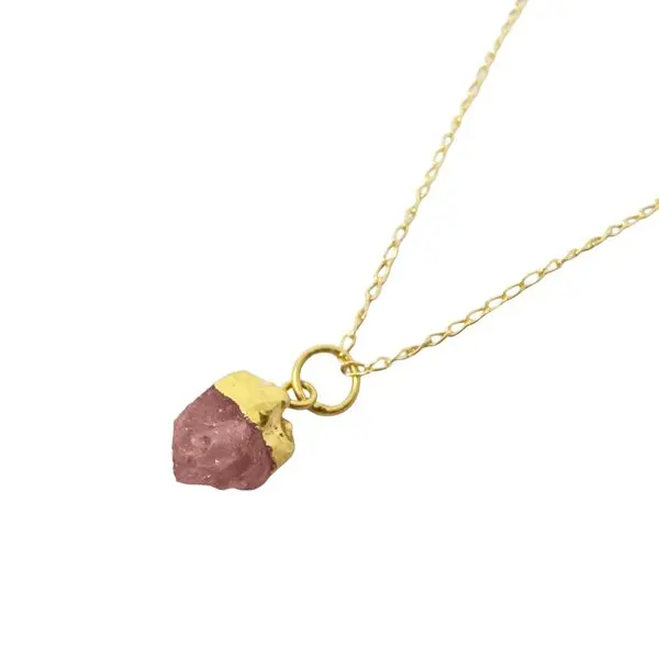 HARFI Pink / Gold Raw Pink Tourmaline October Birthstone Gold Plated Charm Necklace - Pink/gold