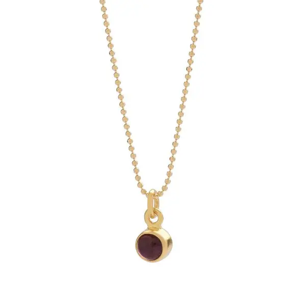 NELLOU JEWELLERY Gem Dot Garnet Birthstone Necklace January Gold Plated Sterling Silver - Red