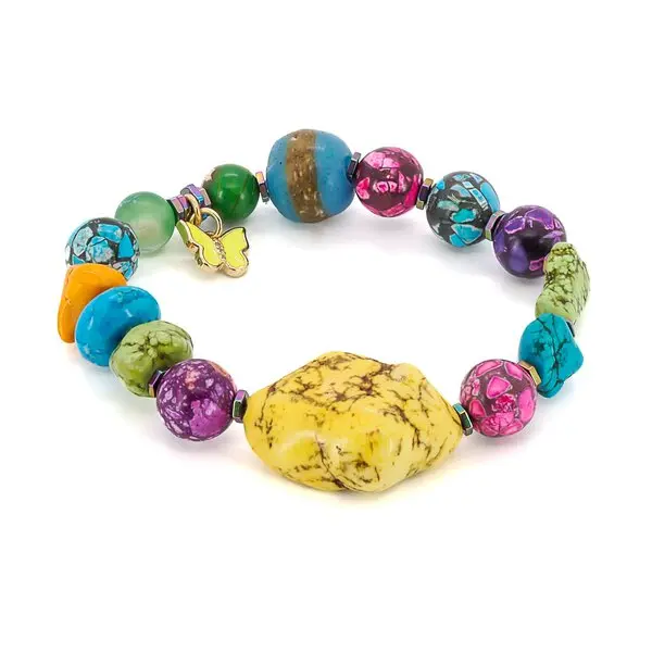 EBRU JEWELRY Blue / Yellow Rainbow Butterfly Beaded Bracelet Multicolor - Blue/yellow