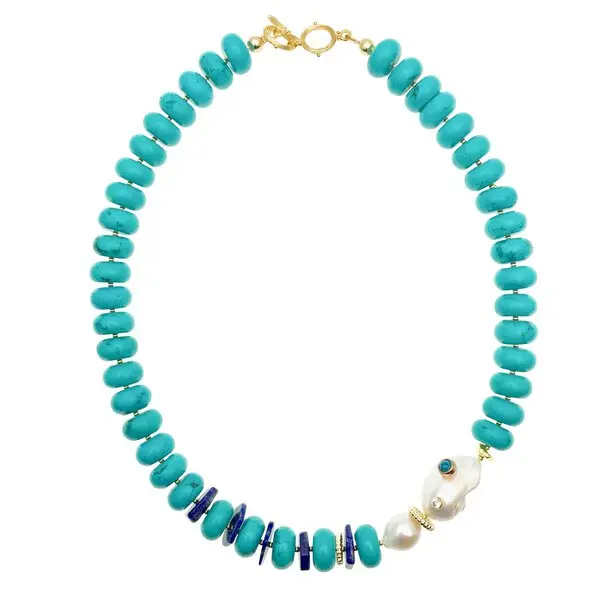FARRA Turquoise With Studded Baroque Short Necklace