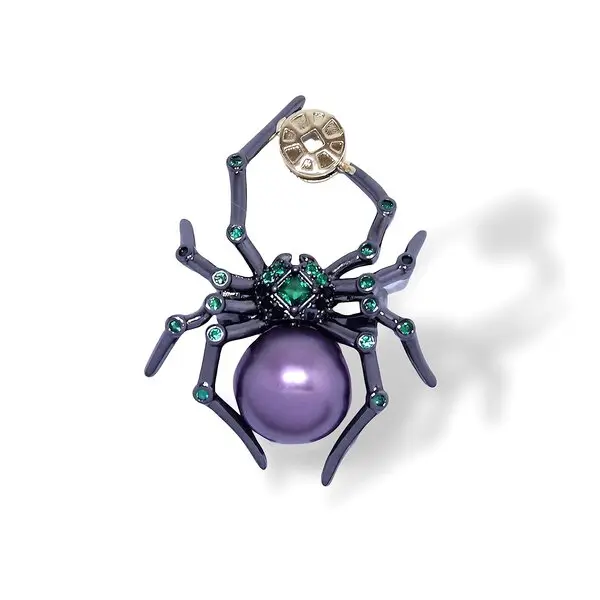 NINEMOO Mystic Spider Purple Pearl Brooch - Black