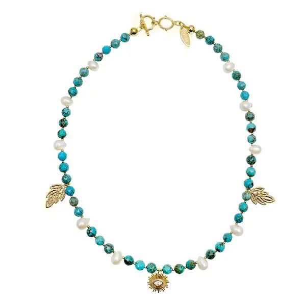 FARRA Blue / White Turquoise With Evil Eye Pendant Necklace - Blue/white