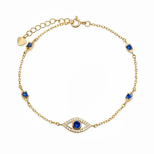 KYLIE HARPER Sapphire Evil Eye Station Bracelet - Gold