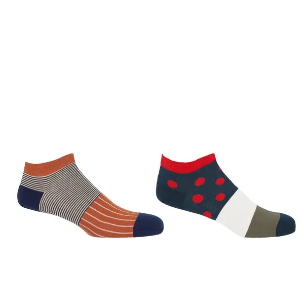 PEPER HAROW - MADE IN ENGLAND Oxford Stripe Orange & Mayfair Scarlet Trainer Socks Bundle - Orange/red