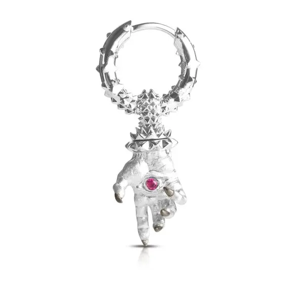 KASUN LONDON Hand Of The Protector Earrings July Ruby - Silver