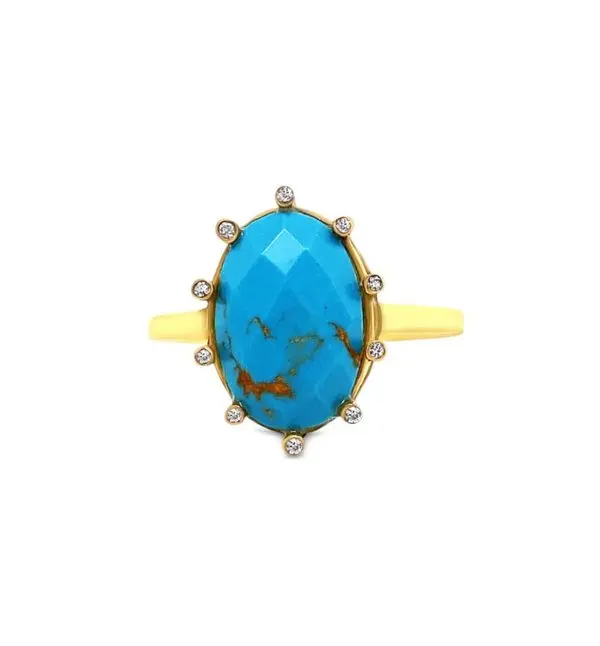 GEM BAZAAR JEWELLERY Gold / Blue Turquoise Crown Ring - Gold/blue
