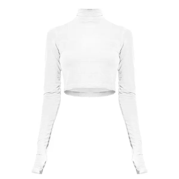 ZHENABIA Na Body Long Sleeve Boho Crop Top - White