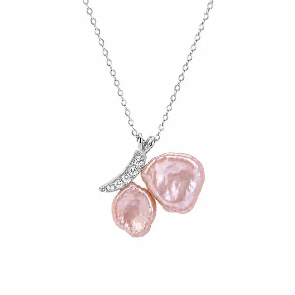 ORMIRO Aphrodite Blush Baroque Pearl & Silver Butterfly Necklace - Pink