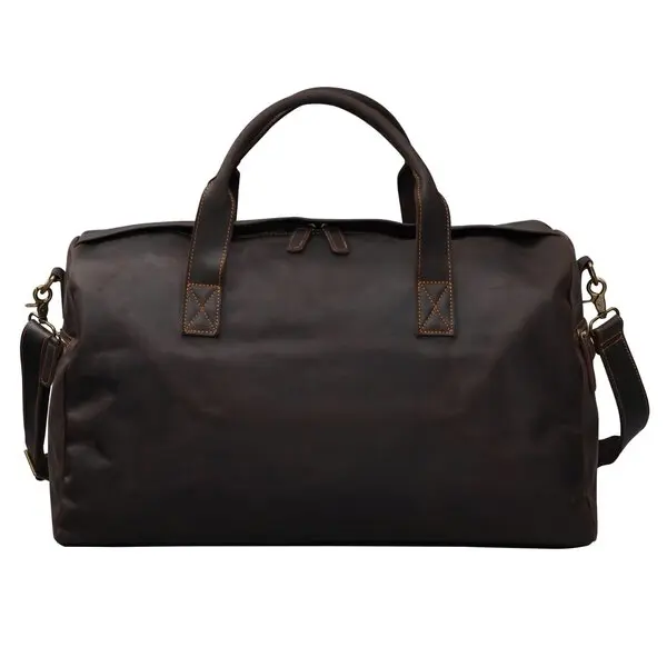 TOURI Genuine Leather Weekend Bag Vintage Look Dark - Brown