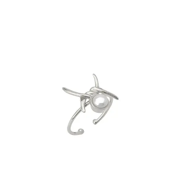 SPERO LONDON Barbed Wire Design Pearl Adjustable Sterling Natural Hammered Ring - Silver