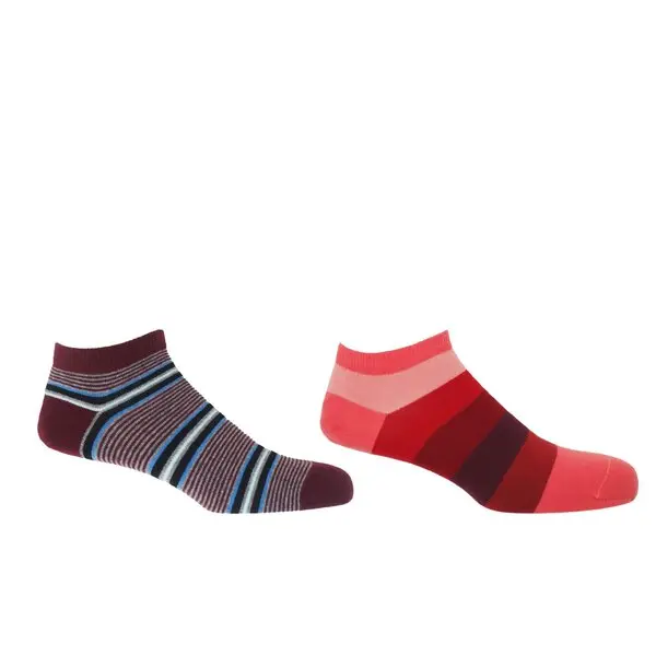 PEPER HAROW - MADE IN ENGLAND Block Stripe Fire & Multistripe Burgundy Trainer Socks Bundle - Red