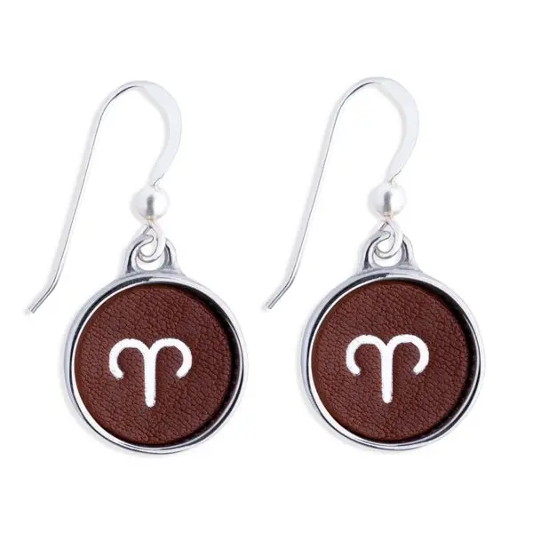 N'DAMUS LONDON Silver / Brown Zodiac Aries Brown Leather Earrings - Silver/brown