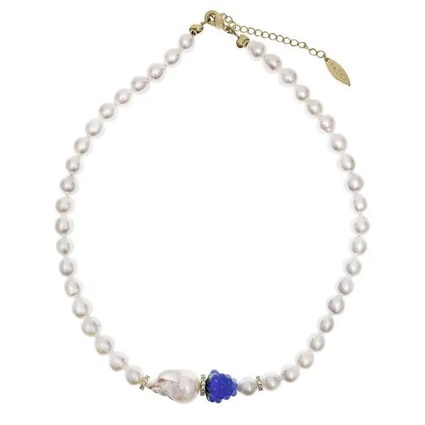 FARRA Freshwater Pearls With Raspberry Necklace - Blue
