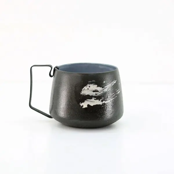 ANATOLIACRAFT Hic Ceramics Stone Stoneware Cup With Steel Handle - Black