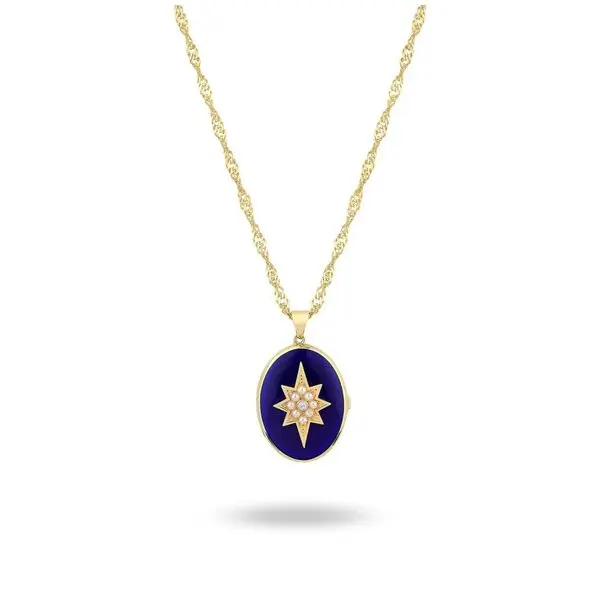 LINYA JEWELLERY Navy Enamel Pole Star Locket - Blue