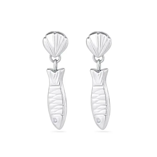 ARIANNE DELANEY Shell & Anchovy Fish Pendant Drop Earrings Sterling - Silver
