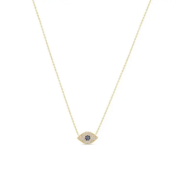SHYMI Gold / Blue Pave Evil Eye Necklace - Gold/blue