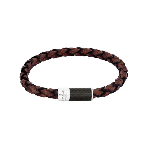 Tateossian Brown / Silver Carbon Pop Bracelet With Brown Leather And Black Carbon Fibre - Brown/silver