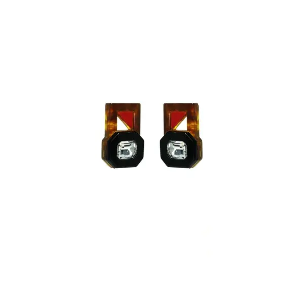 GISSA BICALHO Handmade Acrylic Earring P Deco Octogonal Cut Stone Caramel Granite - Brown