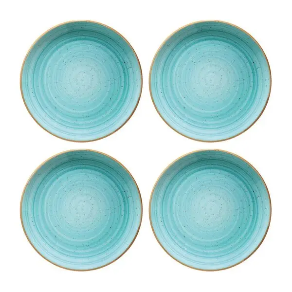 Turgla Home Aqua Round Porcelain Plate Set Of Four - Blue