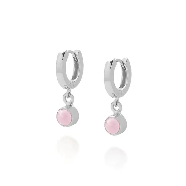 NELLOU JEWELLERY Pink / Silver Gem Hoop October Birthstone Earrings Sterling Silver Pink Opal - Pink/silver