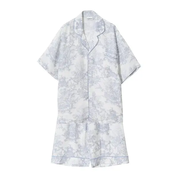 LUNALUZ French Toile Bamboo Rayon Pyjama Set - Blue