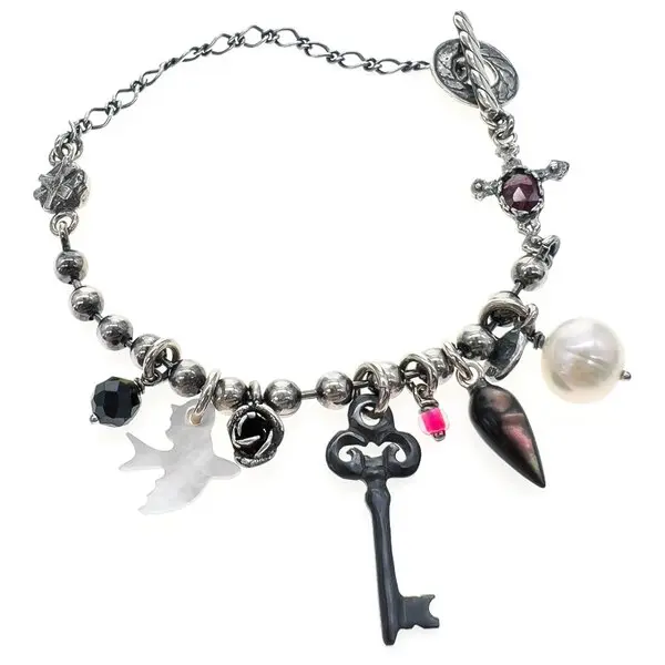 GEM KINGDOM Red / Silver / Black Back To The Future Sterling Silver Bracelet With Key - Red/silver/black
